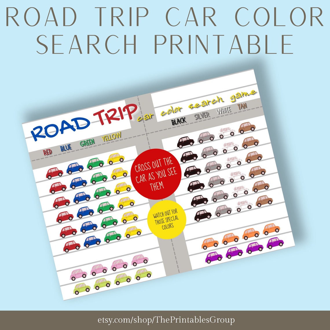 Road Trip Car Color Search Printable Games for Kids | Holiday Driving ...