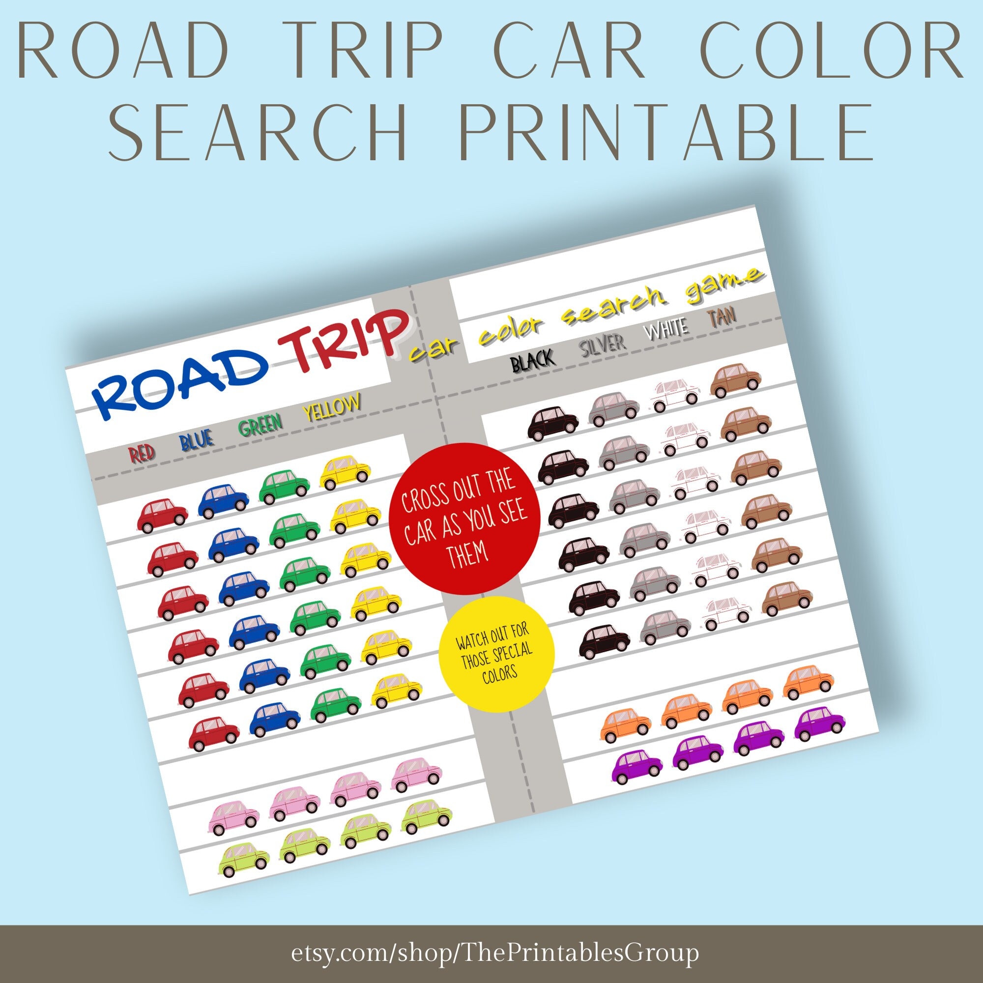 Road Trip Car Color Search Printable Games for Kids | Holiday Driving ...