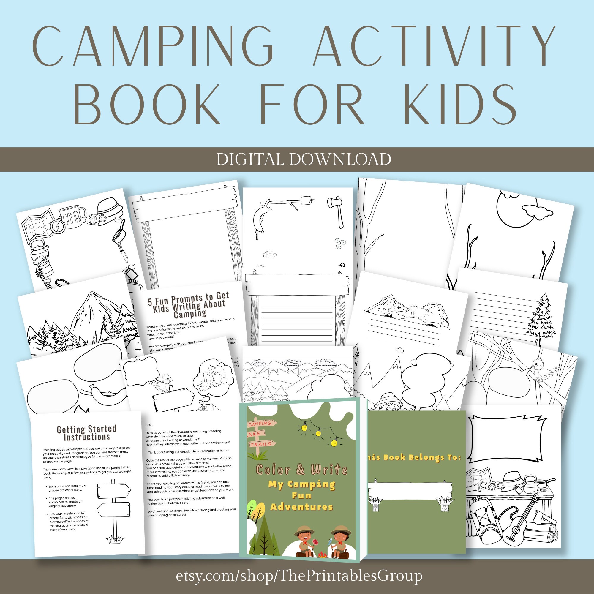 Camping Adventure Coloring Sheets for Kids Printable Camping Journal ...