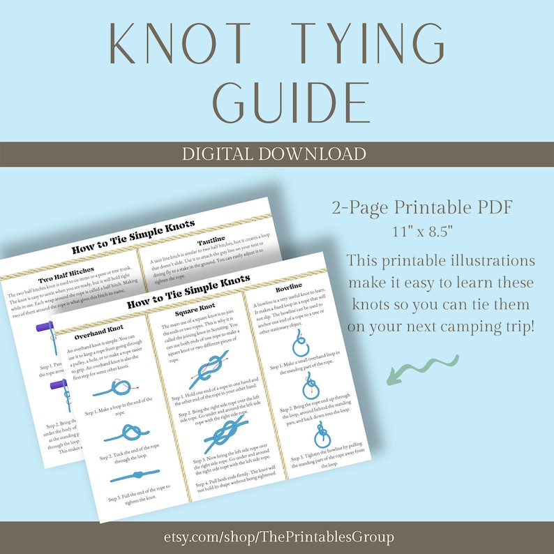 Knot Tying Guide Printable | How to Tie Knots Learning Materials | Knot ...