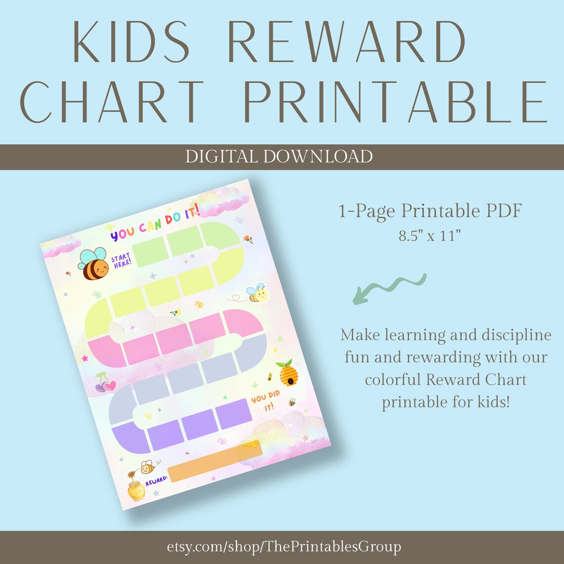 Reward Chart Printable, Motivational Chart for Kids, Kids Incentive ...