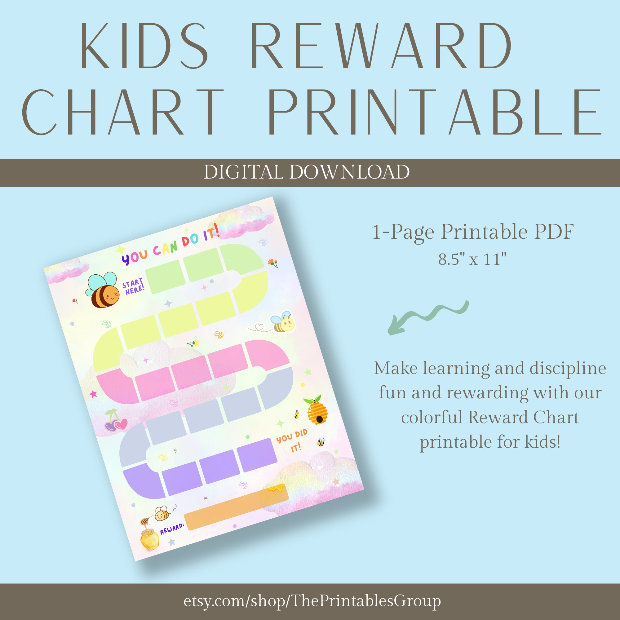 Reward Chart Printable, Motivational Chart for Kids, Kids Incentive ...