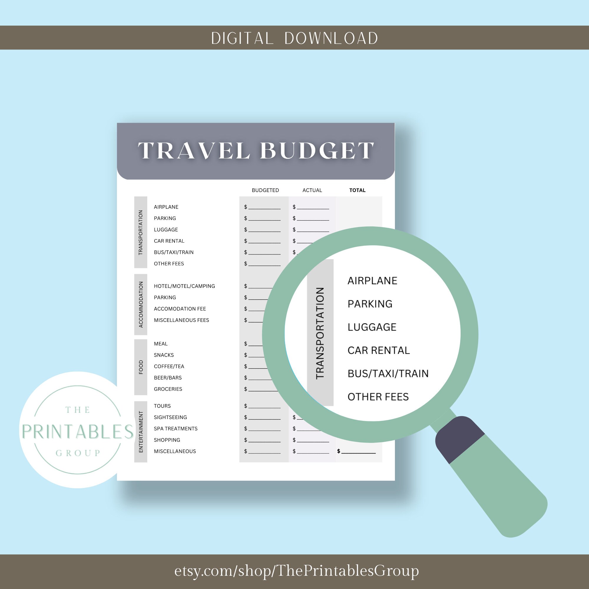 Travel Budget Sheet Printable | Minimalist Expenses Tracker | Holiday ...