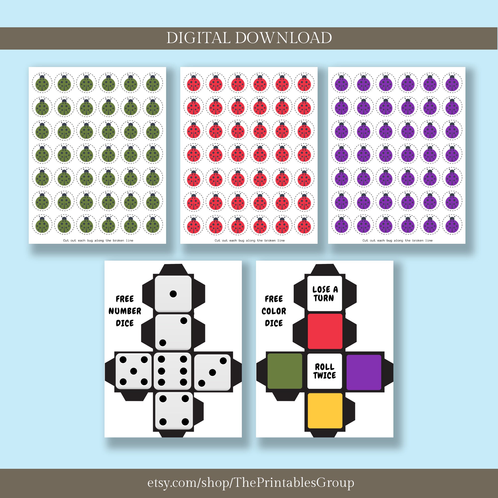 Roll A Bug Printable Game | Interactive Dice Game | Color Games for ...