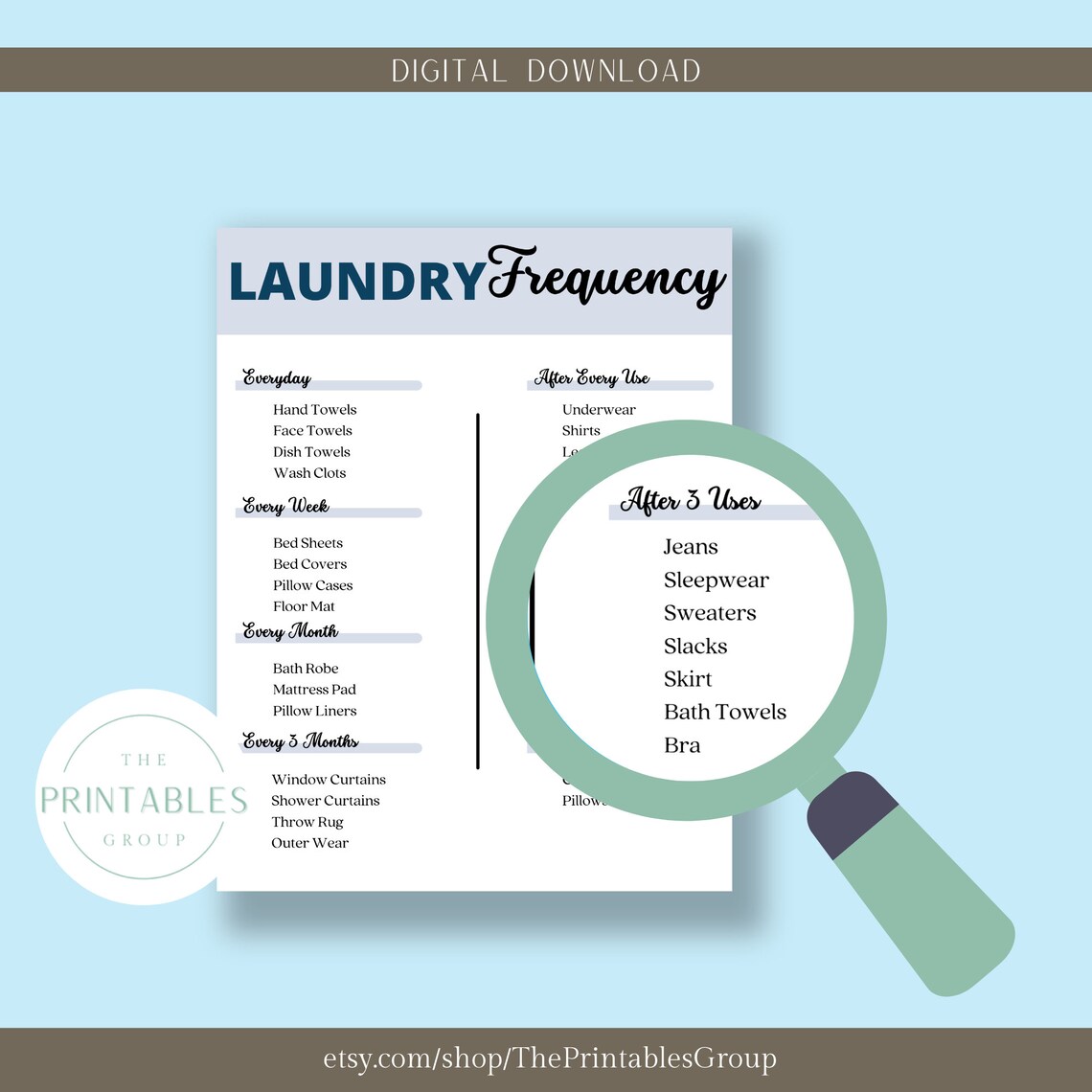Laundry Schedule Printable | Weekly Laundry Guide | Laundry Frequency ...