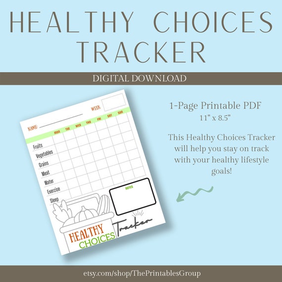 Healthy Choices Tracker Healthy Eating Chart Printable - Etsy