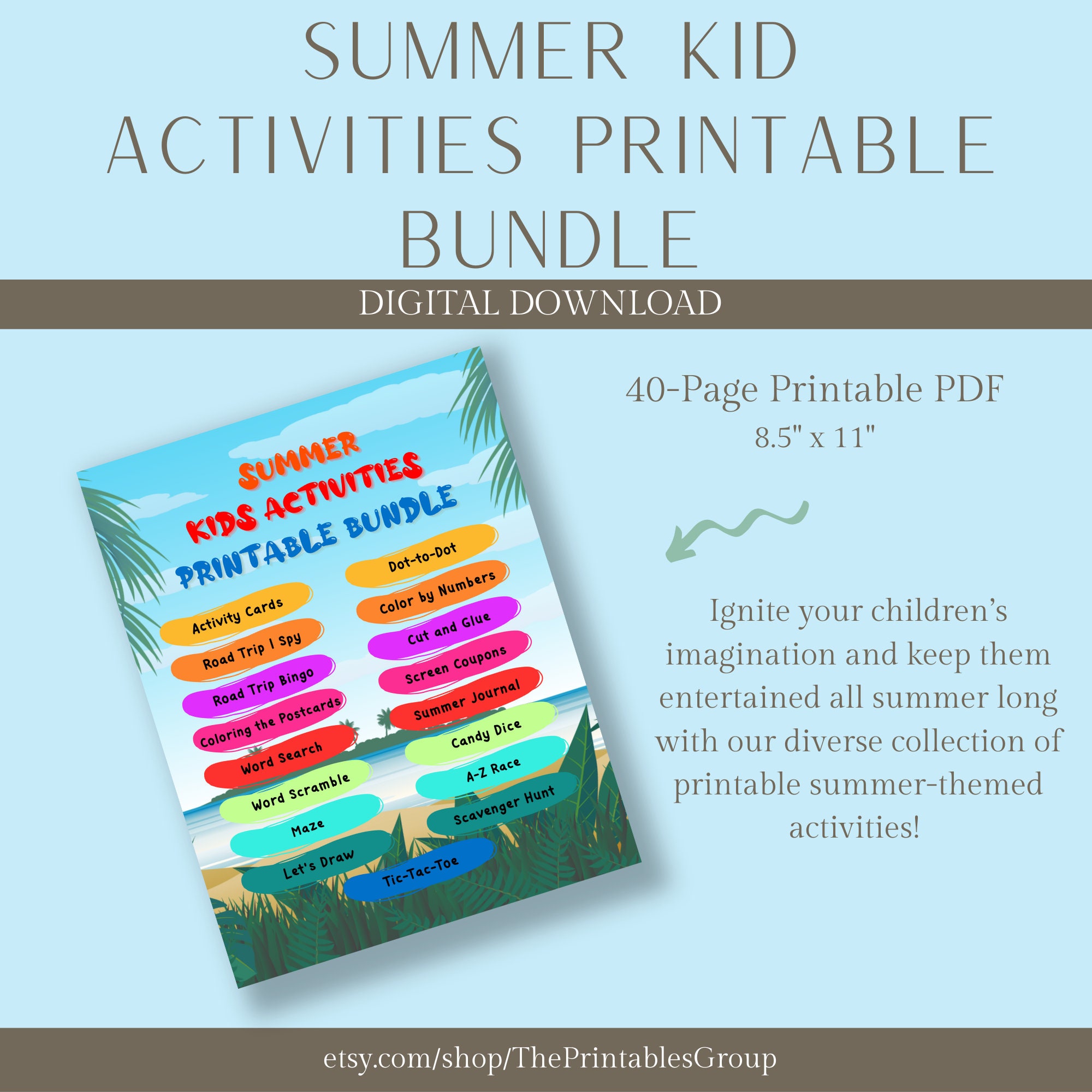 Summer Activities Printable Set for Kids, Summer Camp Games, Summer ...