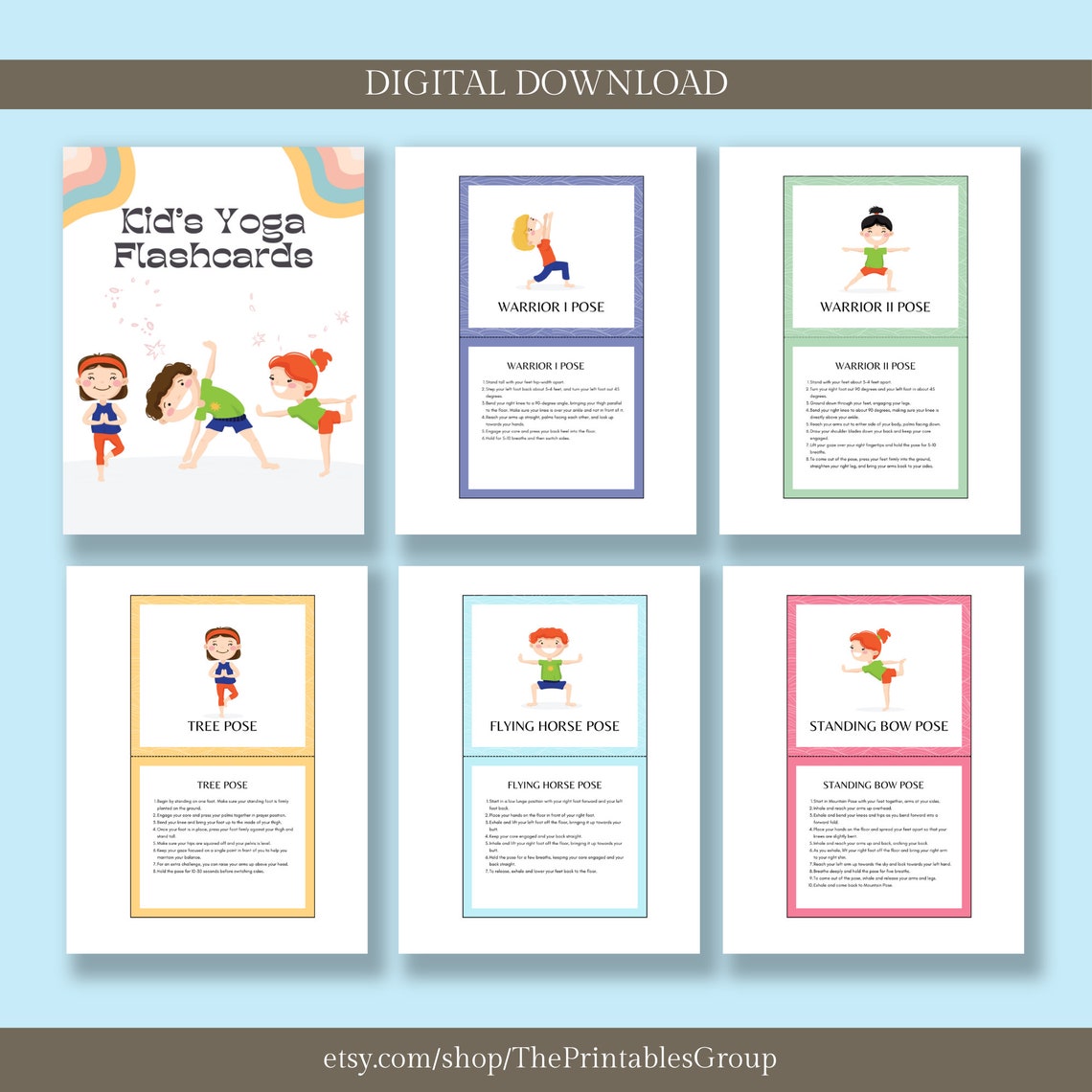 Kids Yoga Flashcards Printable, Yoga Learning Cards for Kids, Childrens ...