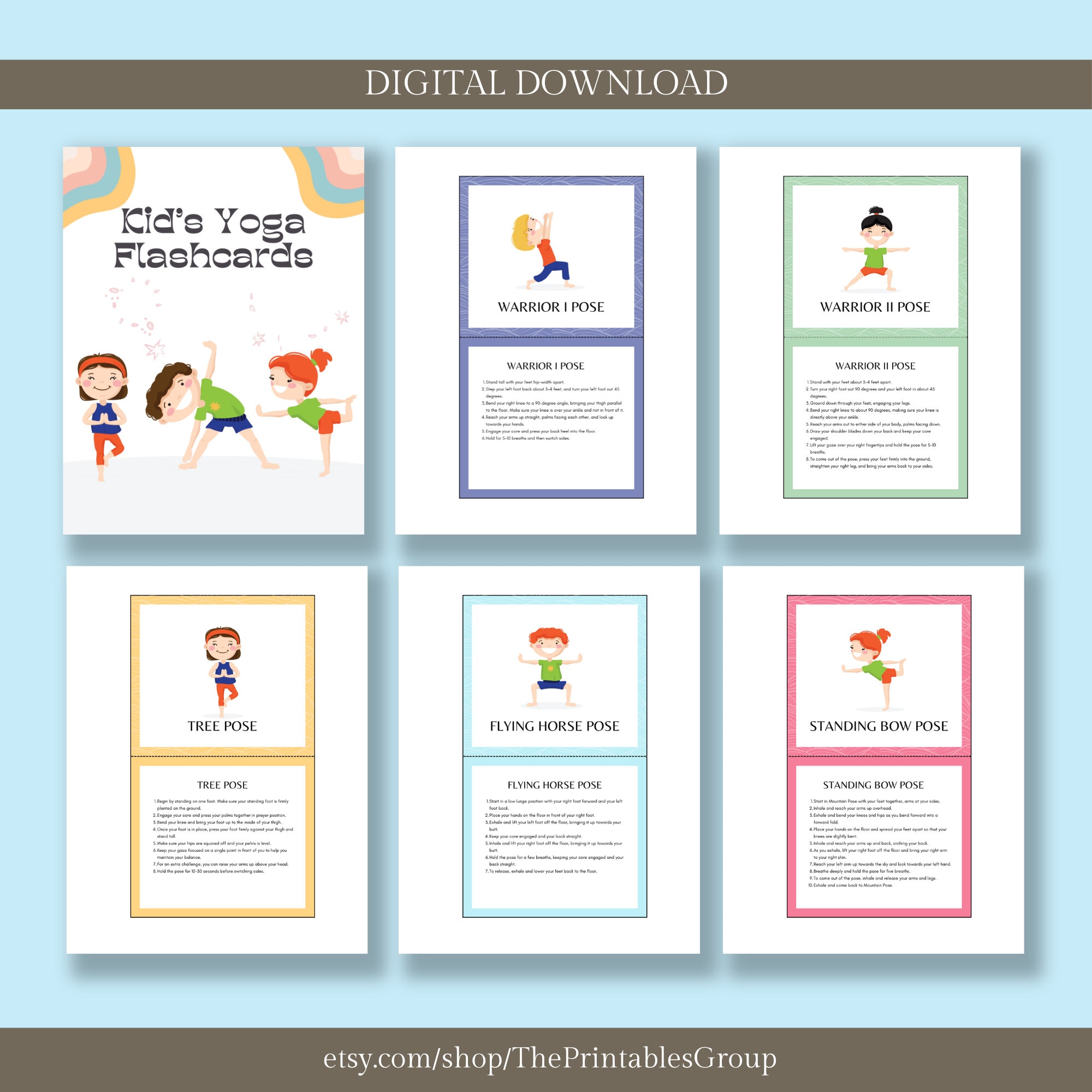 Kids Yoga Flashcards Printable, Yoga Learning Cards for Kids, Children ...