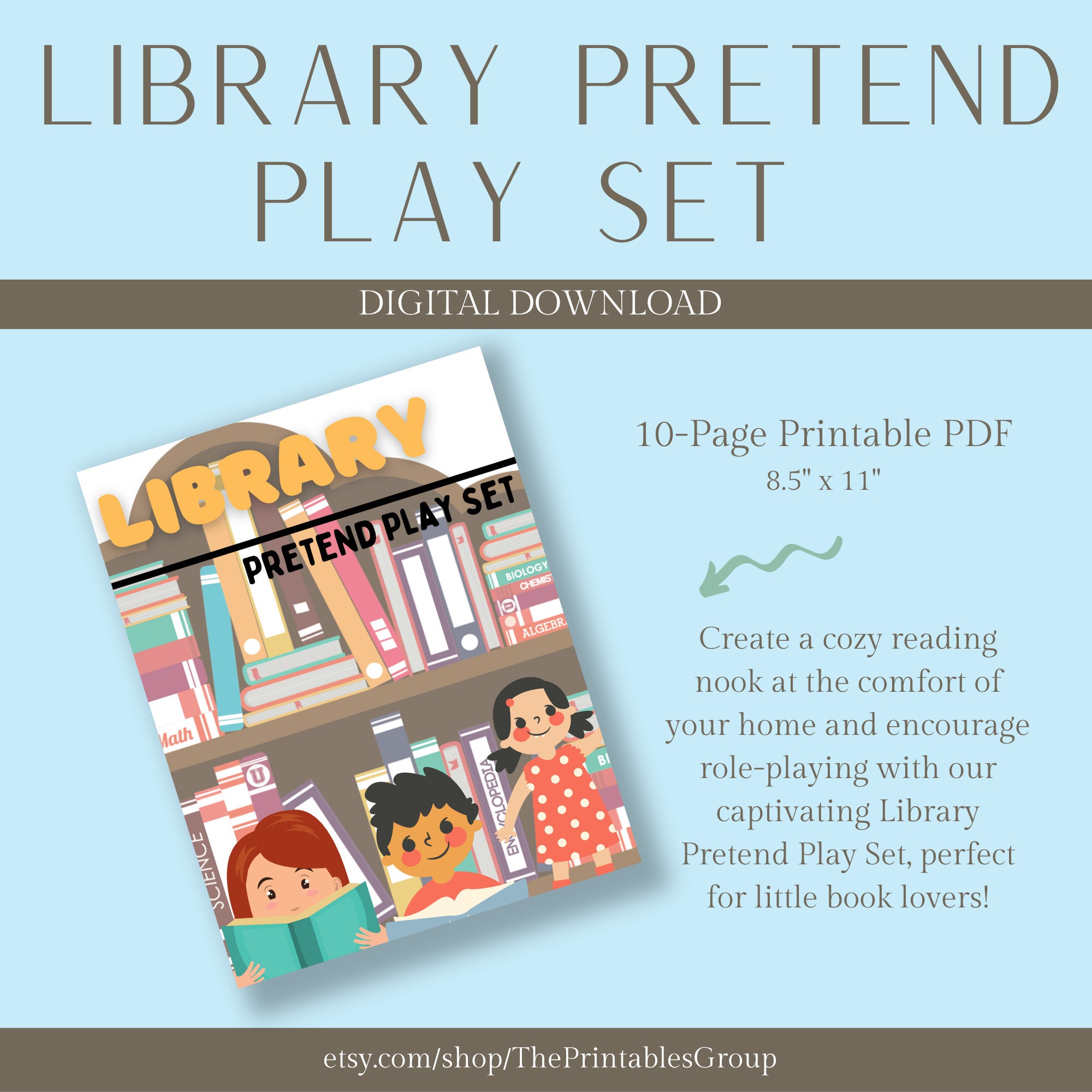 Library Pretend Play Set Printable Readers Interactive Play Set