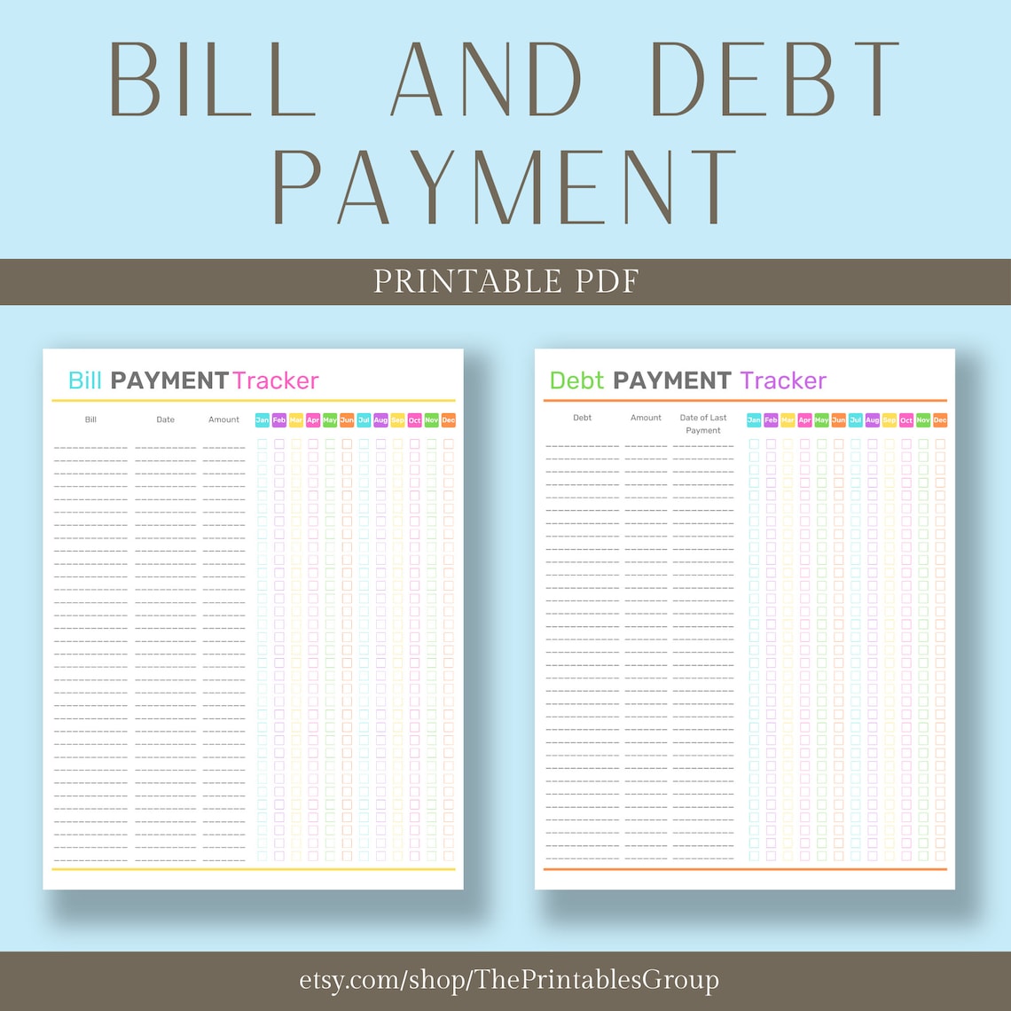 Bill Payment Tracker | Debt Payment Tracker Printable | Bill Payment ...