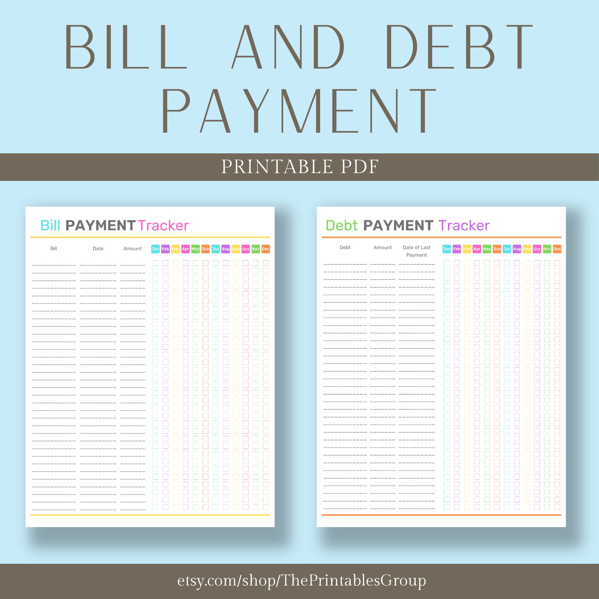 Bill Payment Tracker | Debt Payment Tracker Printable | Bill Payment ...