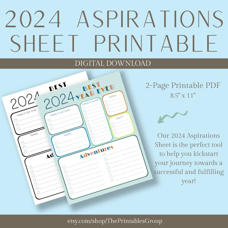 2024 Aspirations Sheet Printable | New Year Goal Planner | New Years ...