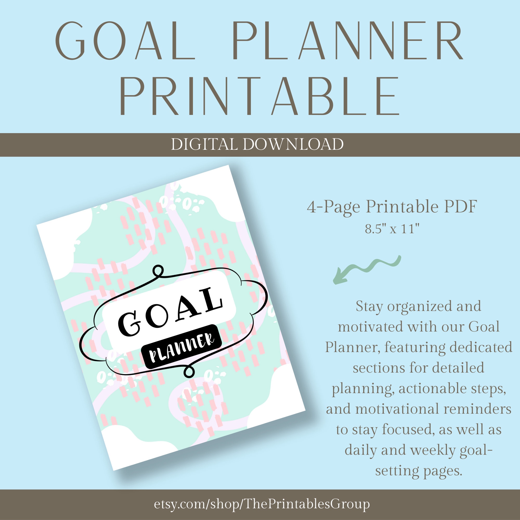 Goal Planner Printable | Goal Setting Template | Action Plan Journal ...