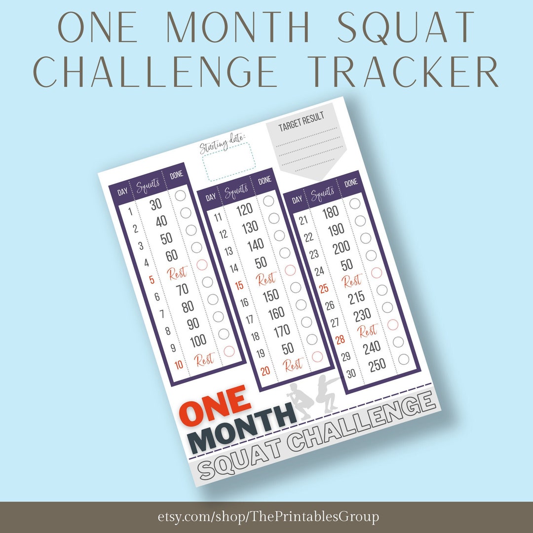 One Month Squat Challenge Printable, Fitness Tracker, Squat Exercise ...