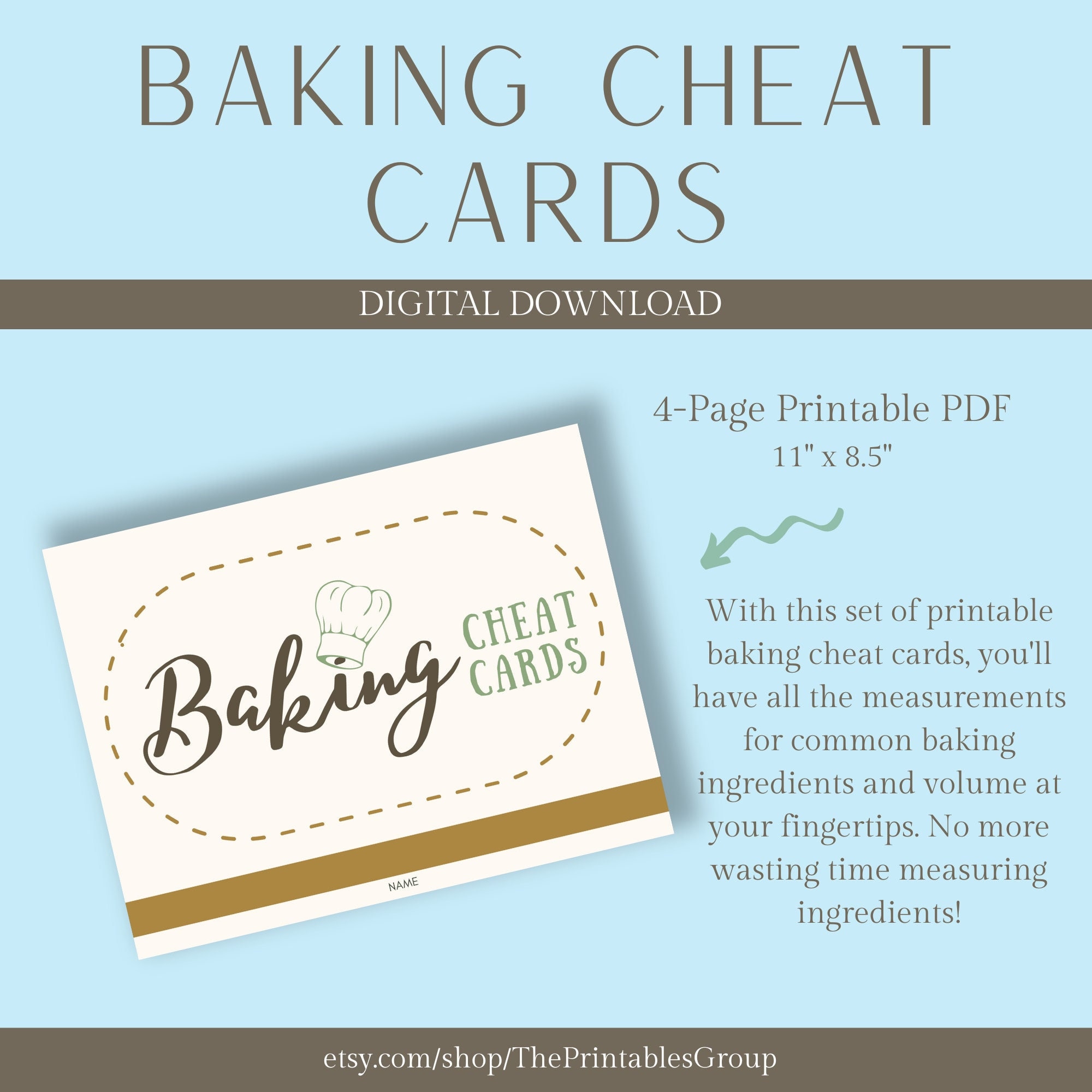 Baking Cheat Cards Printable | Kitchen Measurement Conversion Cheat ...