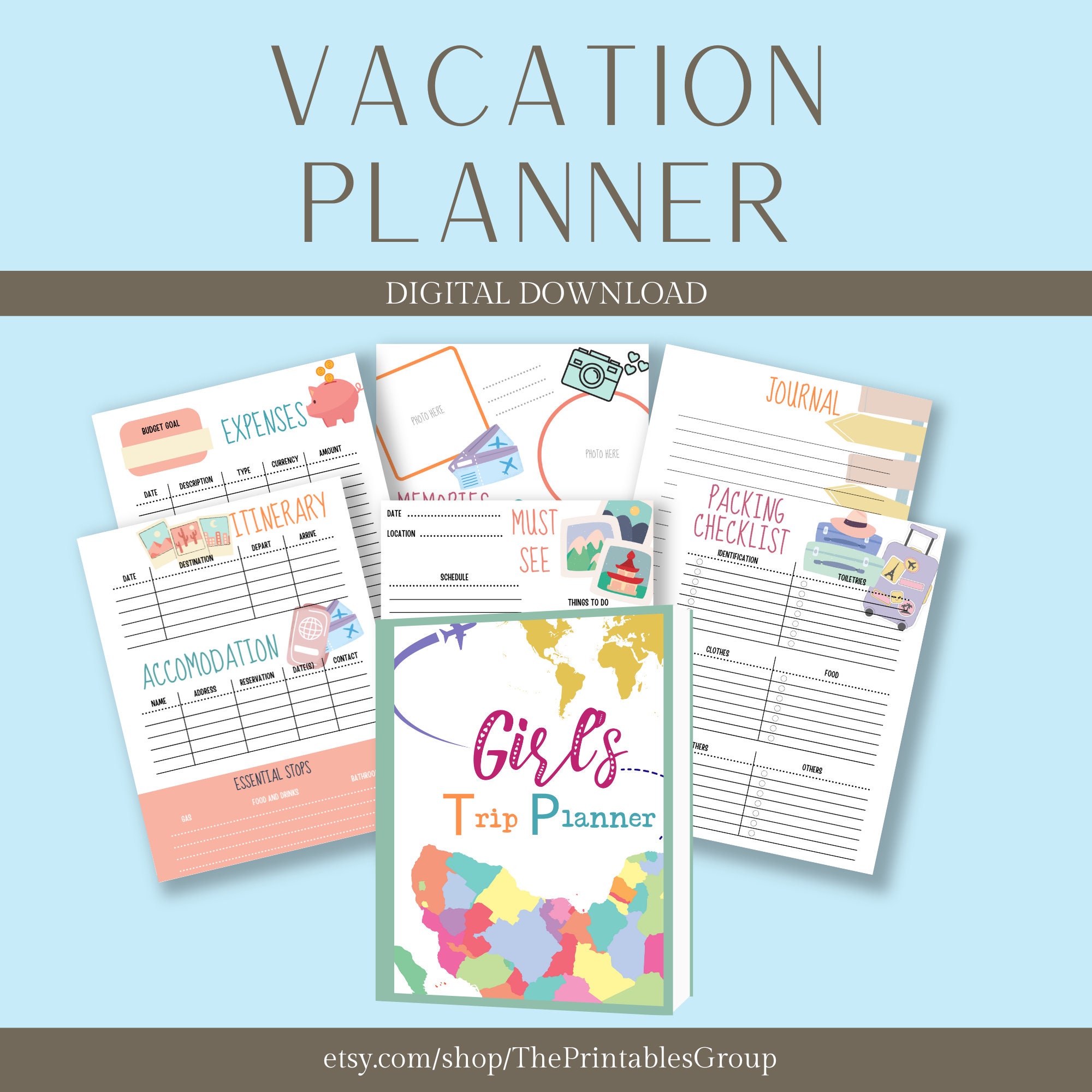 Girl’s Trip Planner Printable | Best Friends Vacation Journal | Road ...