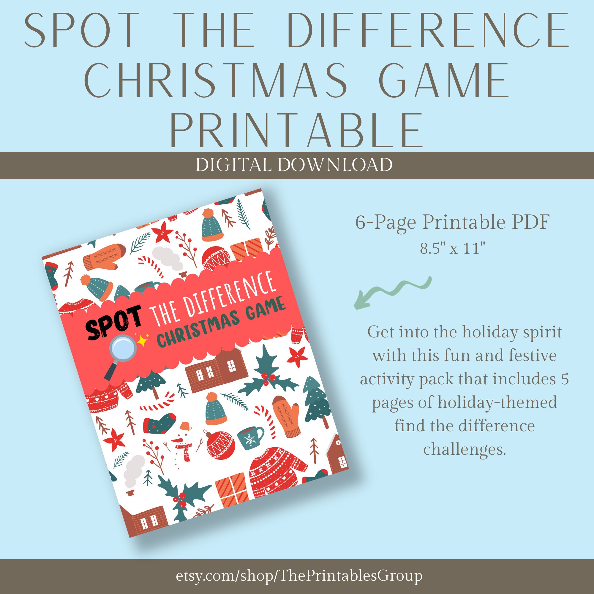 Spot the Difference Christmas Game Printable | Find the Difference Game ...