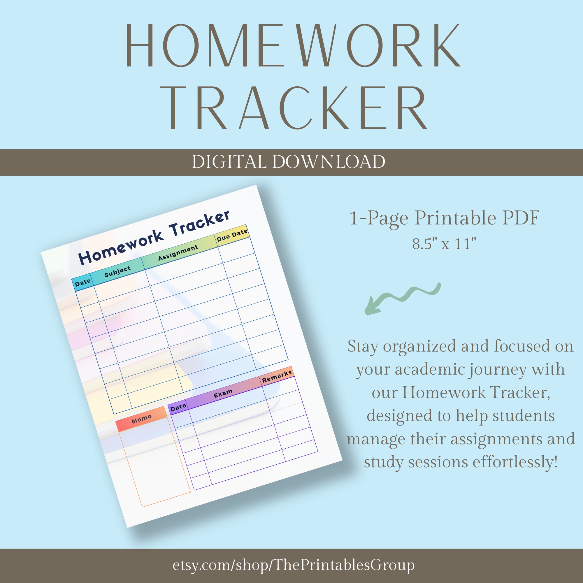 Homework Tracker Printable, Homework Planner Checklist, Student ...