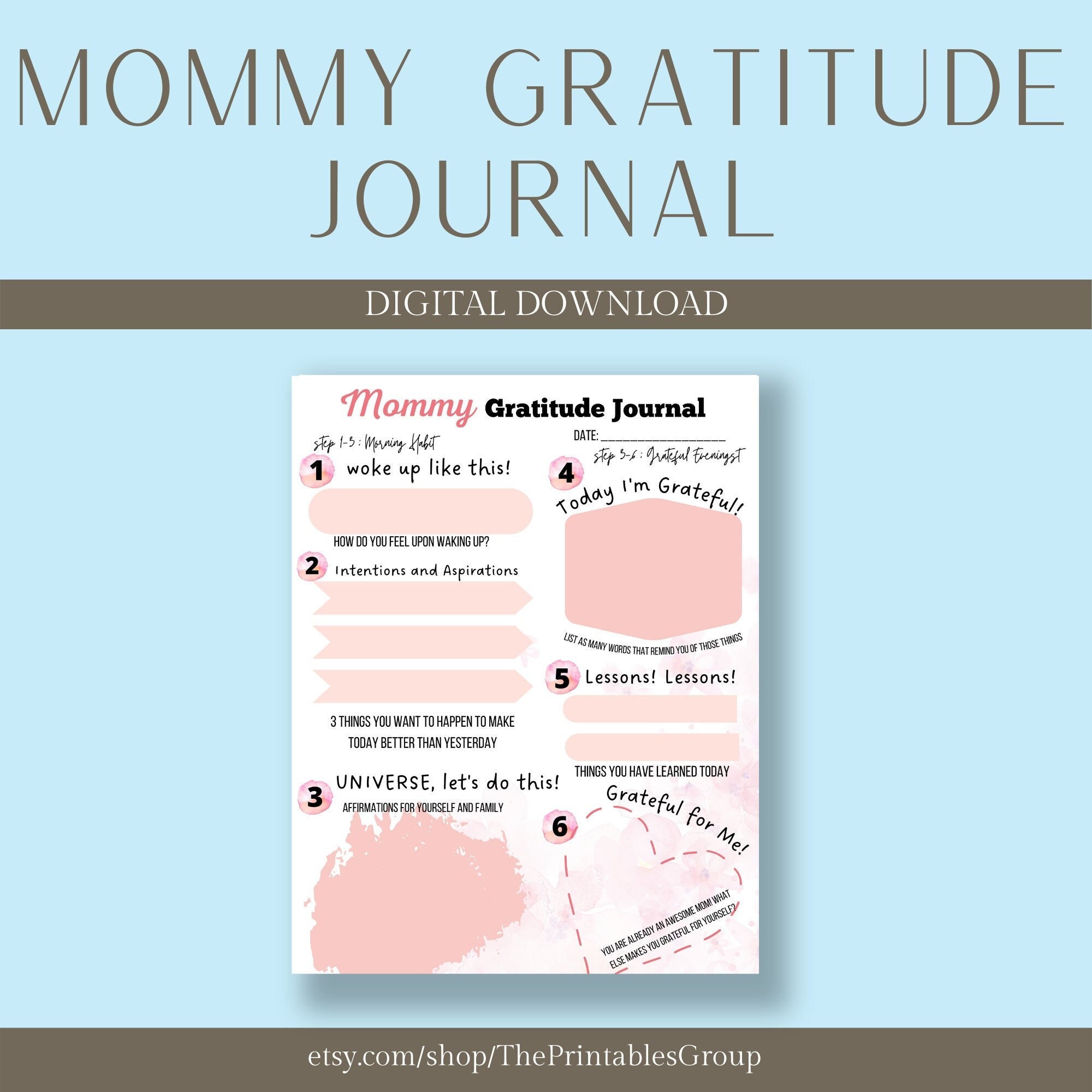 Mommy Gratitude Journal | Mom Diary Daily Planner Printable Digital ...