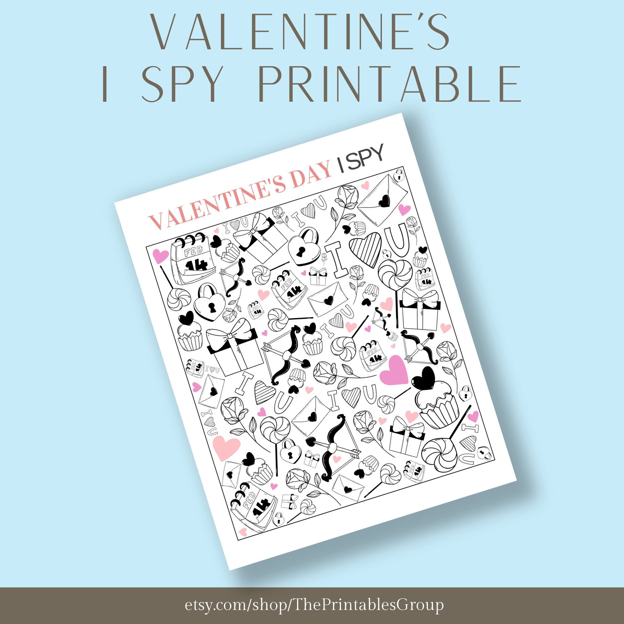 Valentines Day I Spy Game Printable Kids Valentines Activity Valentine ...