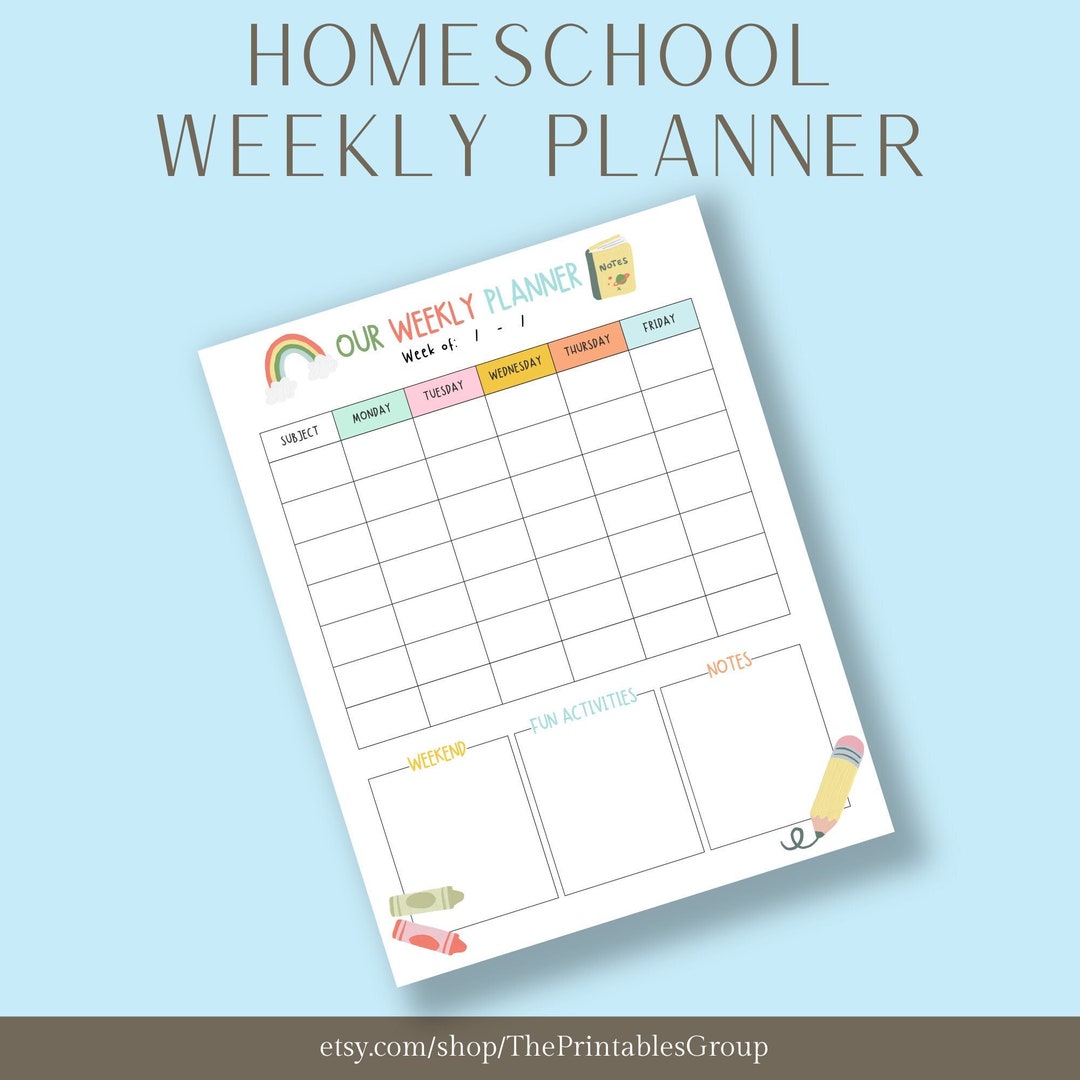 Homeschool Weekly Planner, Printable Learning Schedule, Colorful ...