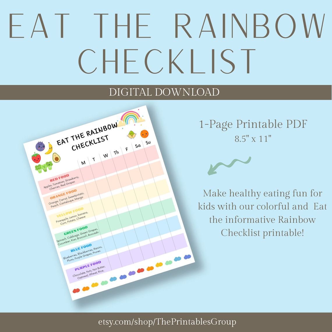 Healthy Food Tracker for Kids | Eat the Rainbow Checklist Printable ...