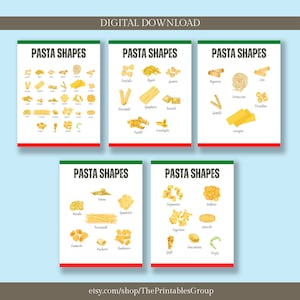 Pasta Shapes Printable | Italian Pasta Shapes Art Print | Pasta Shapes ...