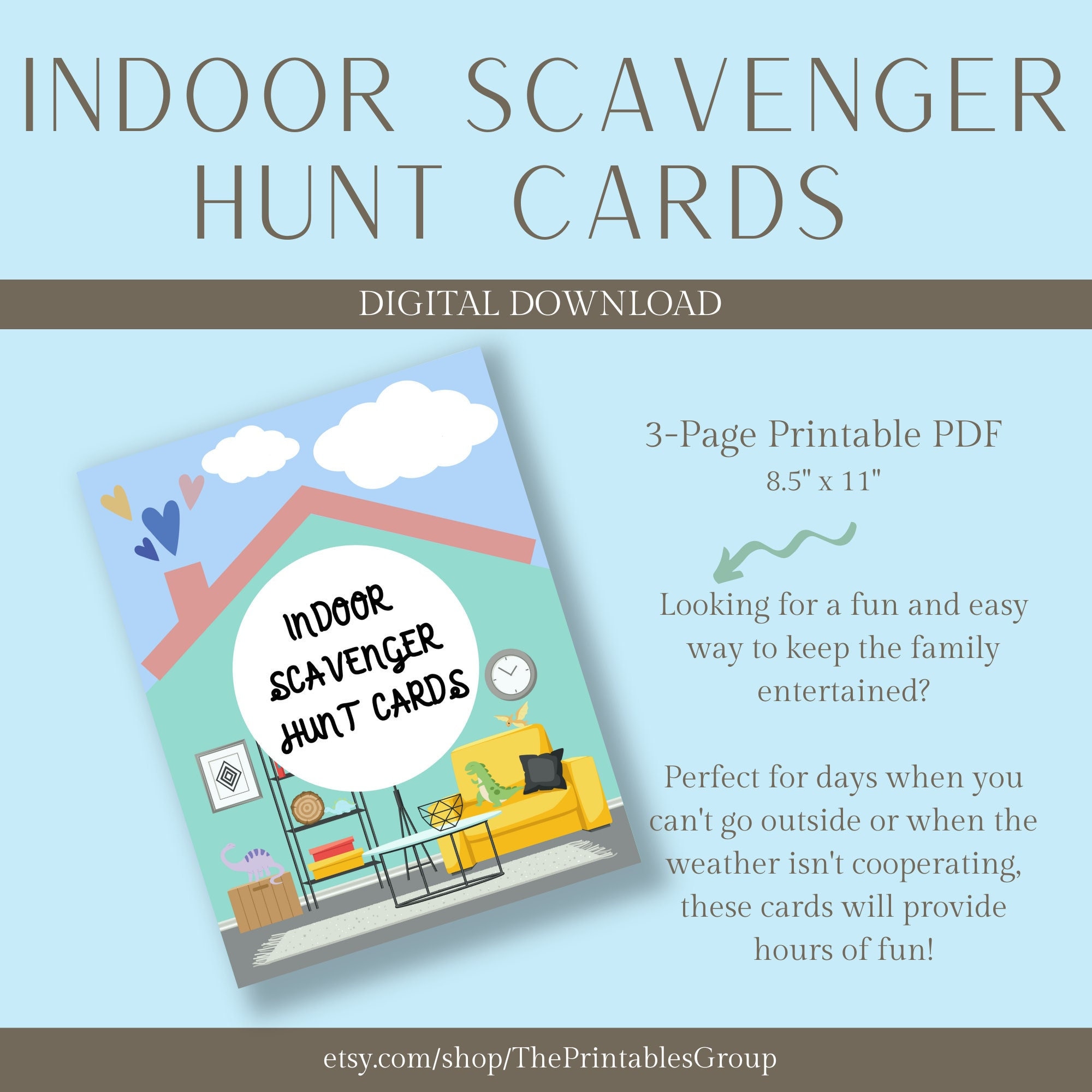 Indoor Scavenger Hunt Cards, Around the House Scavenger Hunt Riddles ...