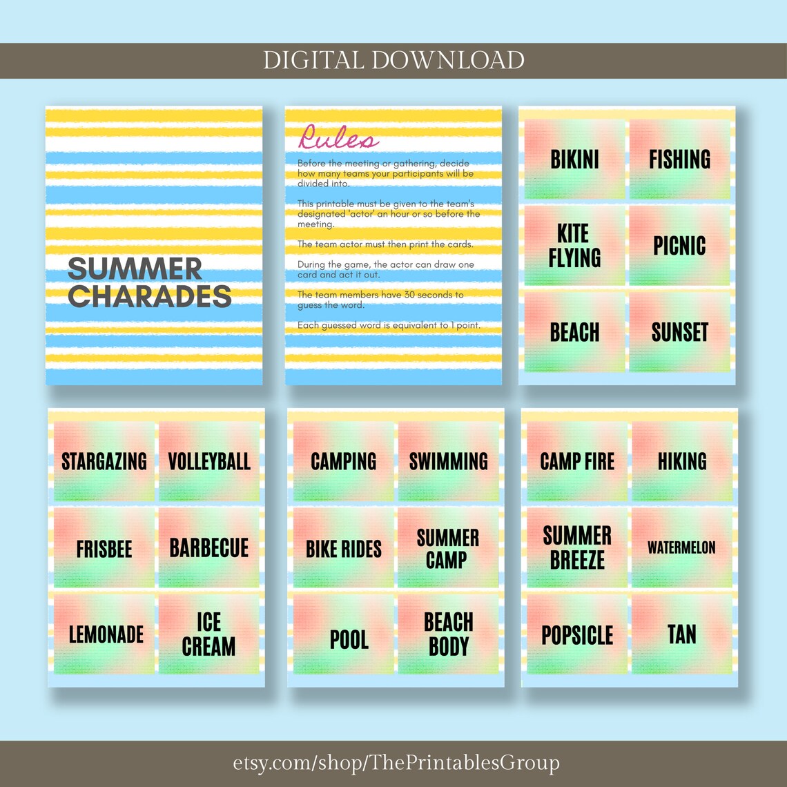 Summer Games Bundle | Summer Selfie Scavenger Hunt, Summer Charades ...