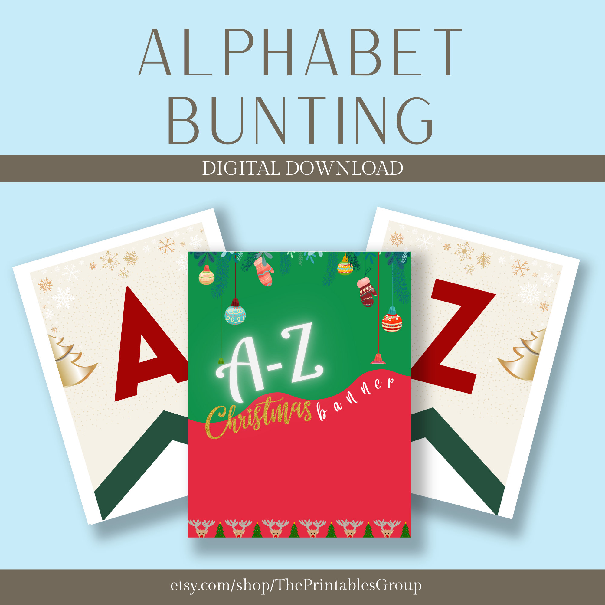 Christmas Alphabet Banner Printable, A-Z Full Alphabet Banners, Bunting ...