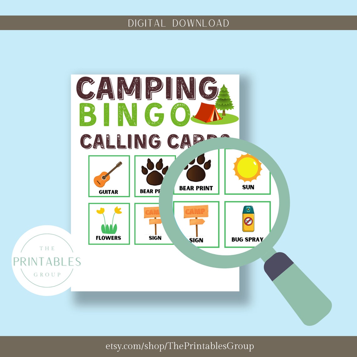 Camping Bingo Game Printable | Camping Trip Bingo | Camping Party Game ...