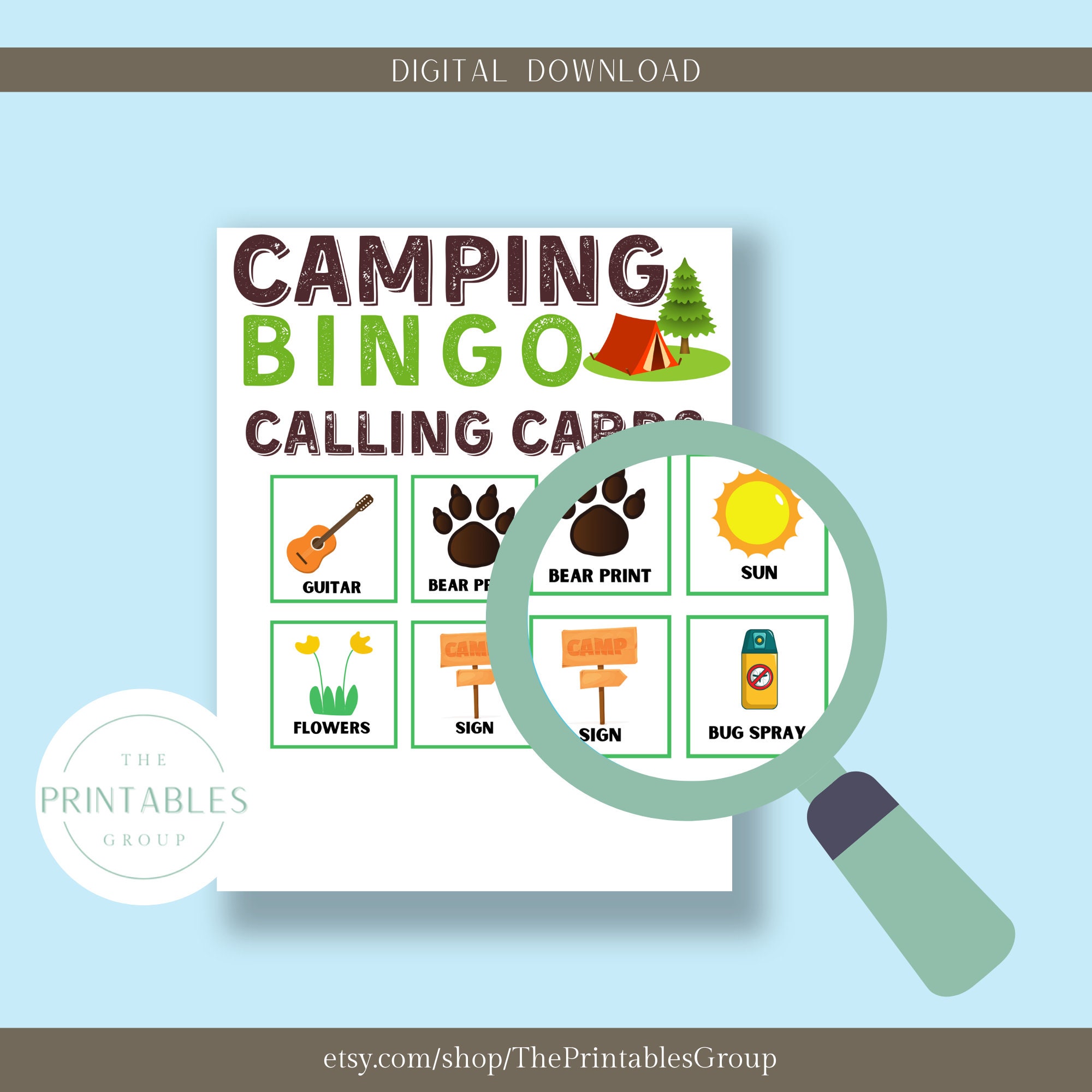 Camping Bingo Game Printable | Camping Trip Bingo | Camping Party Game ...