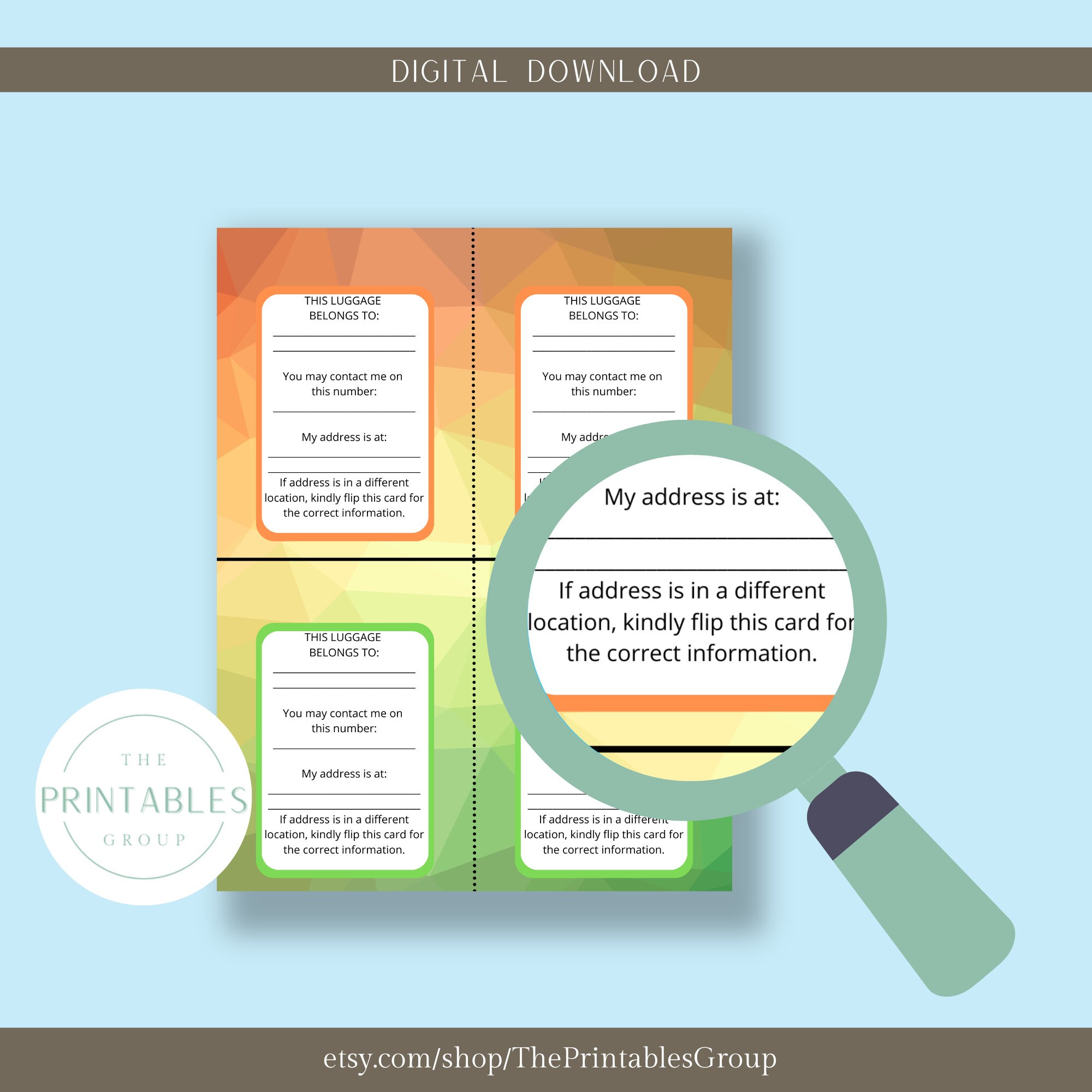 Reversible Luggage Tags Printable | Two-sided Backpack Travel Bag Tags ...