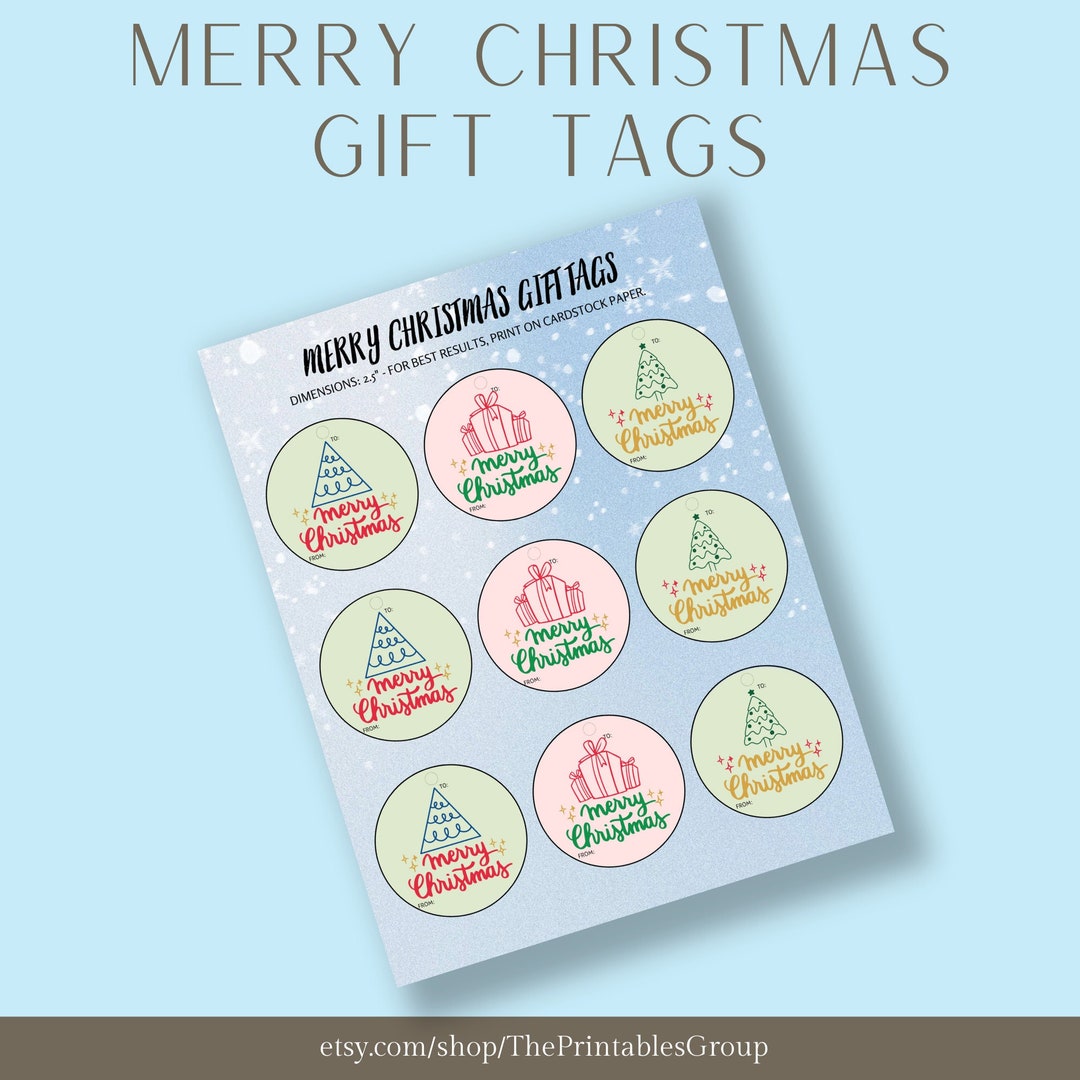 Merry Christmas Printable Gift Tags, Round Christmas Gift Tags, Modern ...