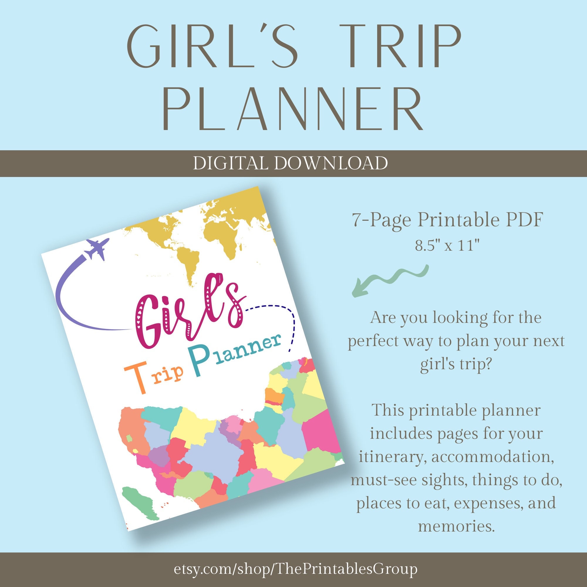 Girl’s Trip Planner Printable | Best Friends Vacation Journal | Road ...