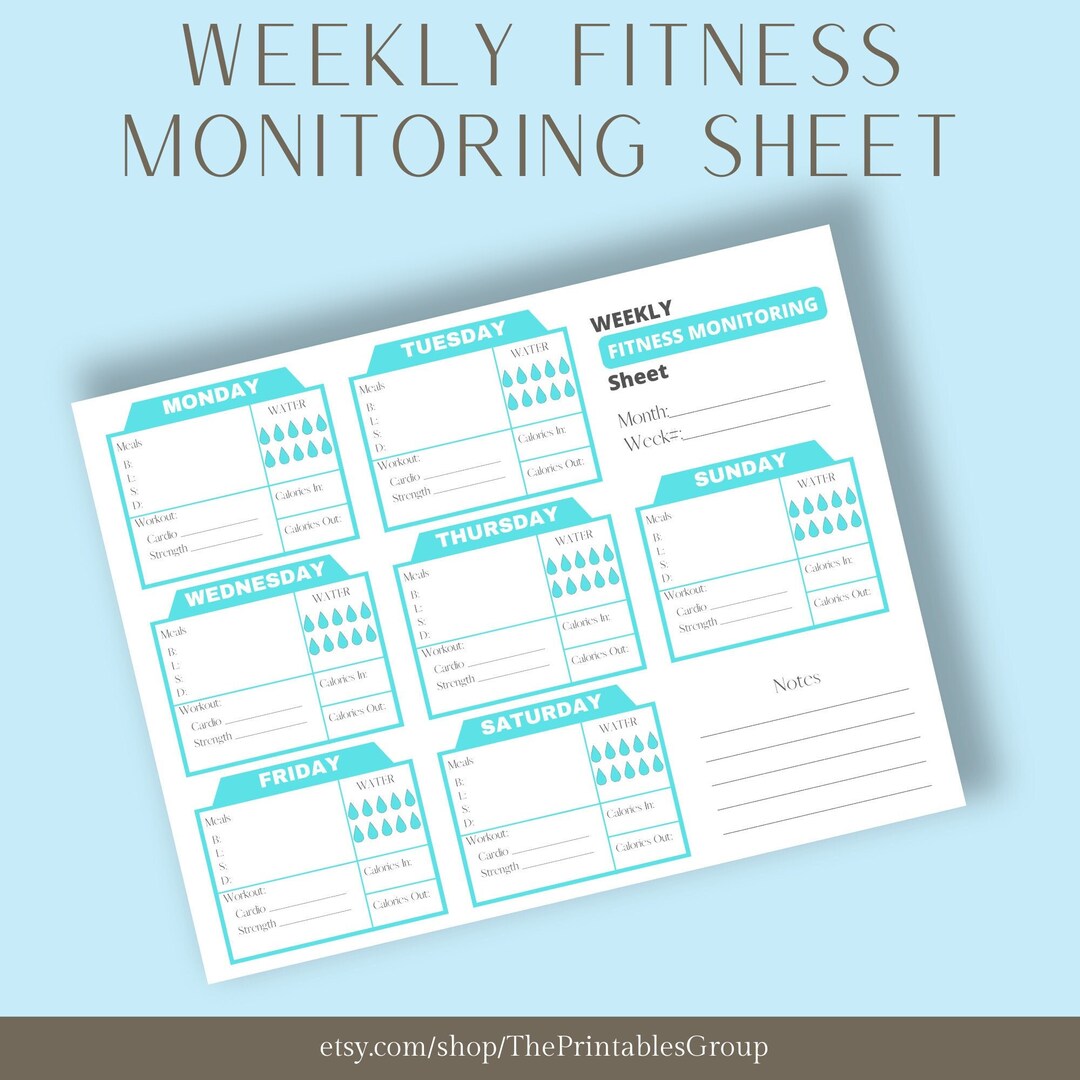 Weekly Fitness Monitoring Sheet Printable | Meal and Water Tracking ...