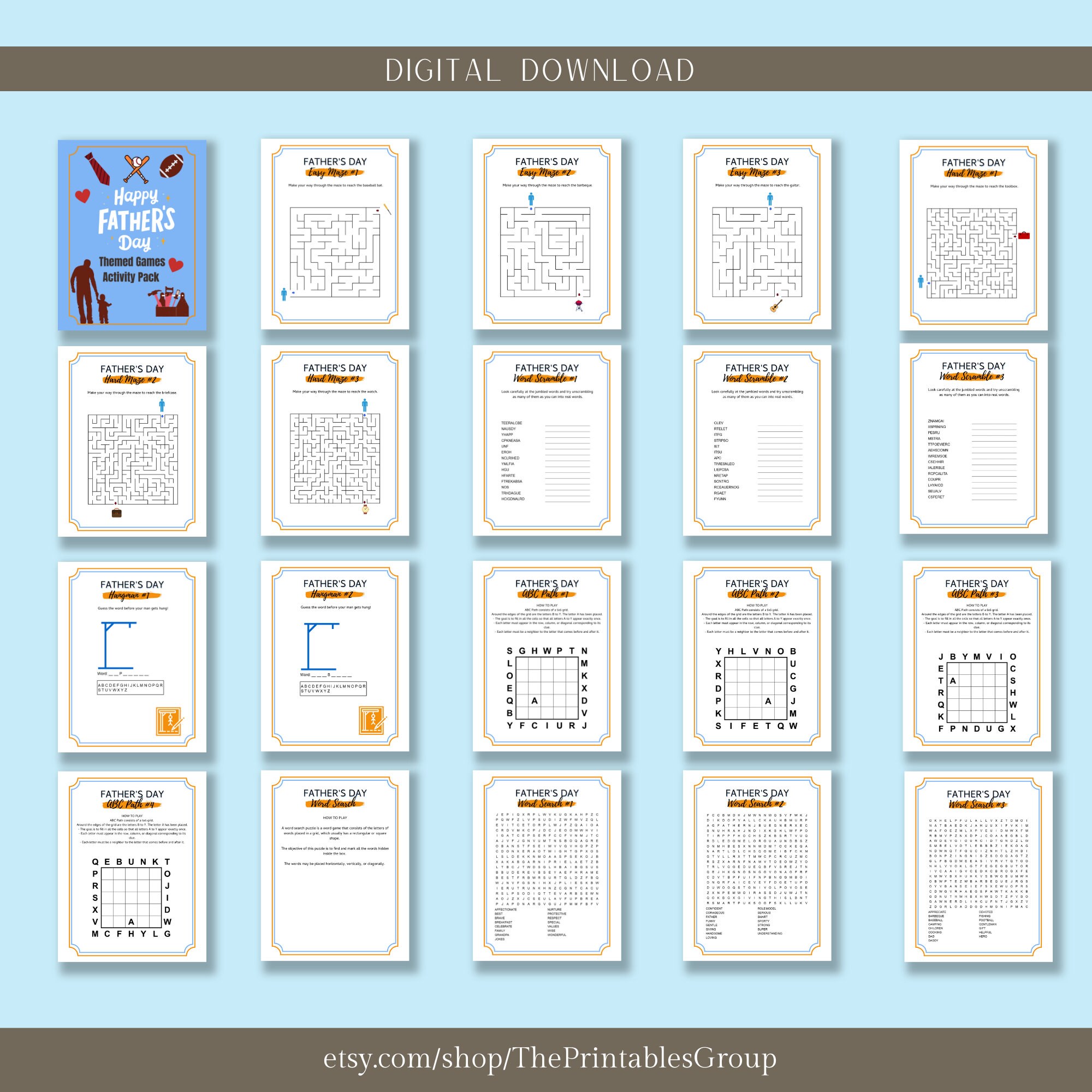 Father's Day Games Activity Pack Printable Maze, Word Scramble, Sudoku ...