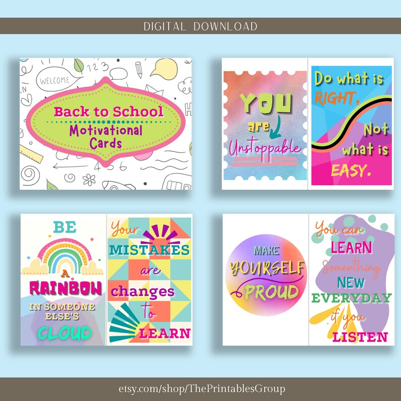 Back to School Motivational Cards Printable, Positive Affirmations for ...