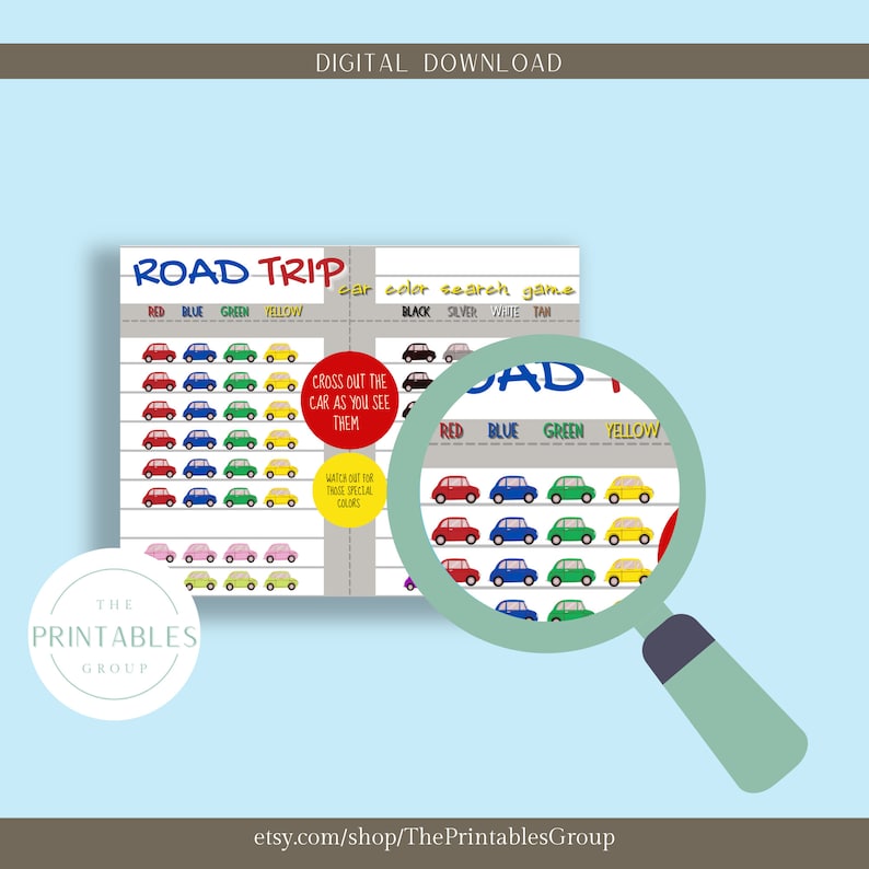 Road Trip Car Color Search Printable Games for Kids | Holiday Driving ...