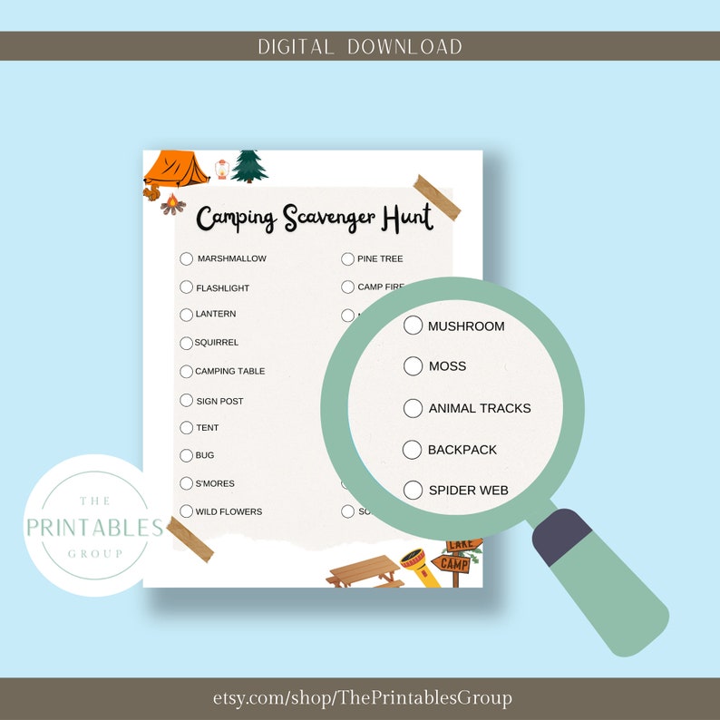 Camping Scavenger Hunt Printable, Nature-themed Family Games, Fun ...