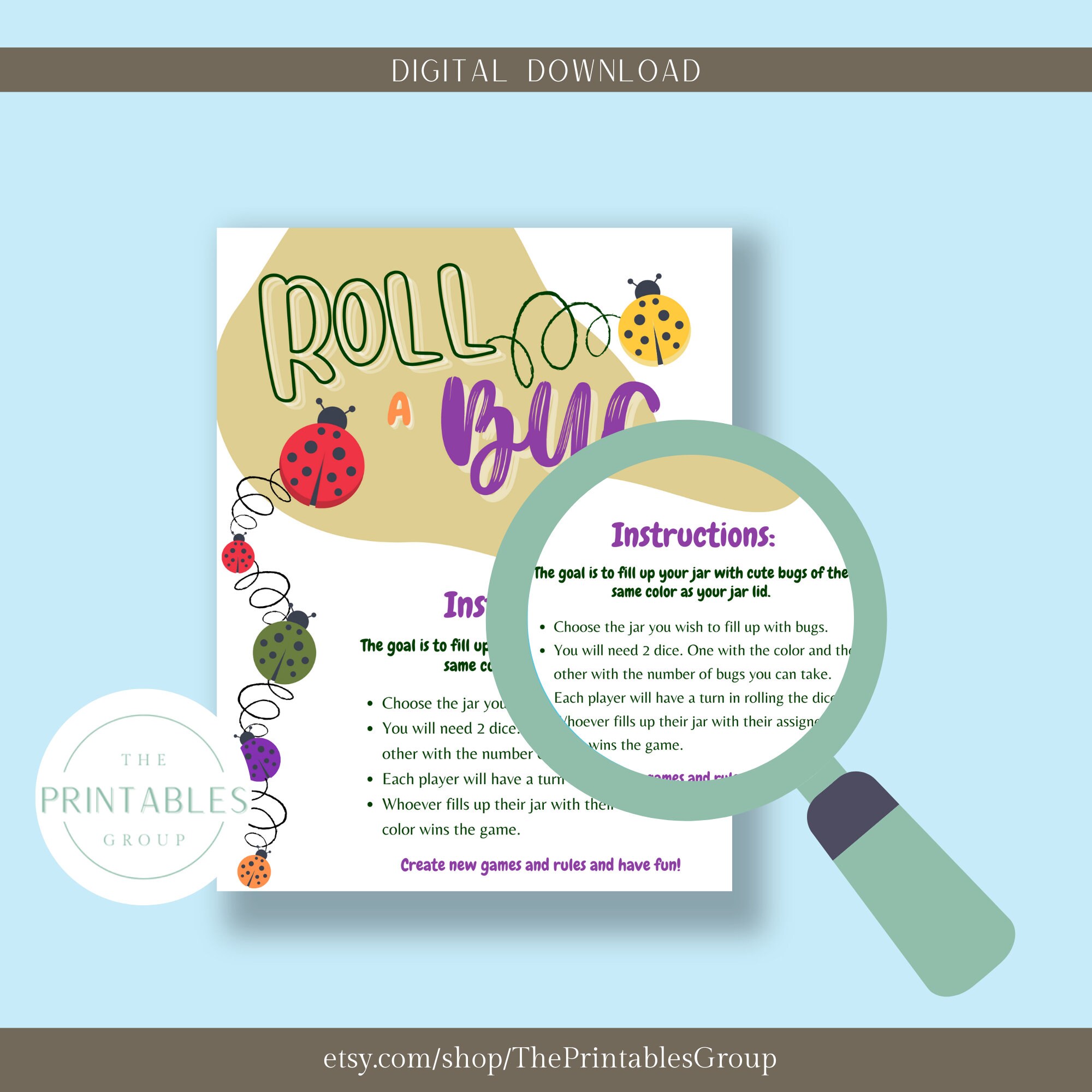 Roll A Bug Printable Game | Interactive Dice Game | Color Games for ...