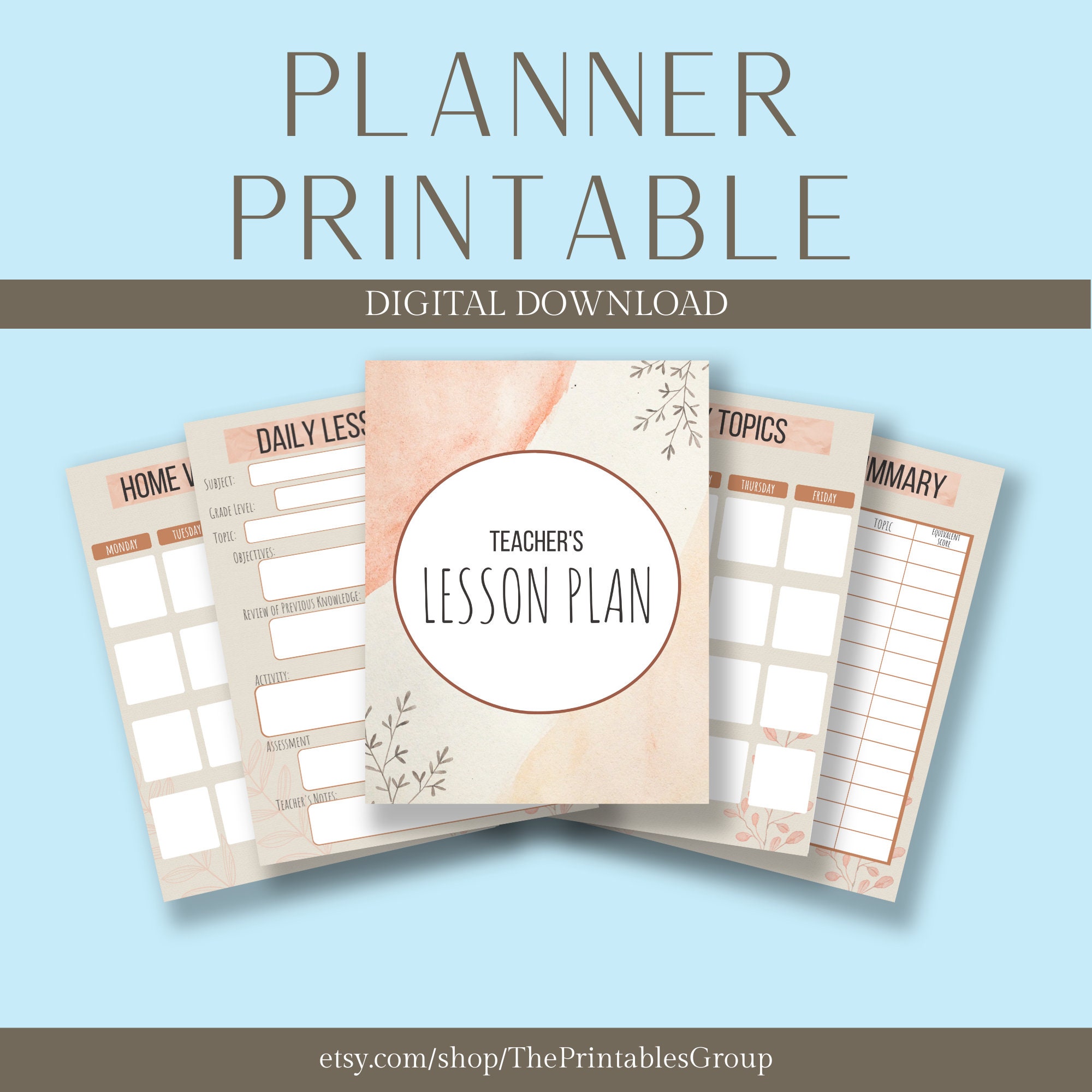 Teacher Lesson Plan Printable, Academic Lesson Planner, Teacher Binder ...