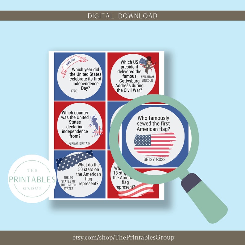 USA Patriotic Trivia Cards | Printable Independence Day Game | 4th of ...