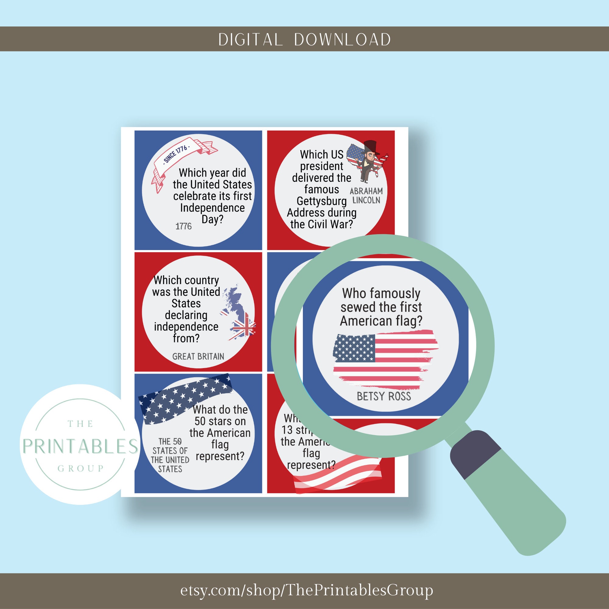 USA Patriotic Trivia Cards | Printable Independence Day Game | 4th of ...
