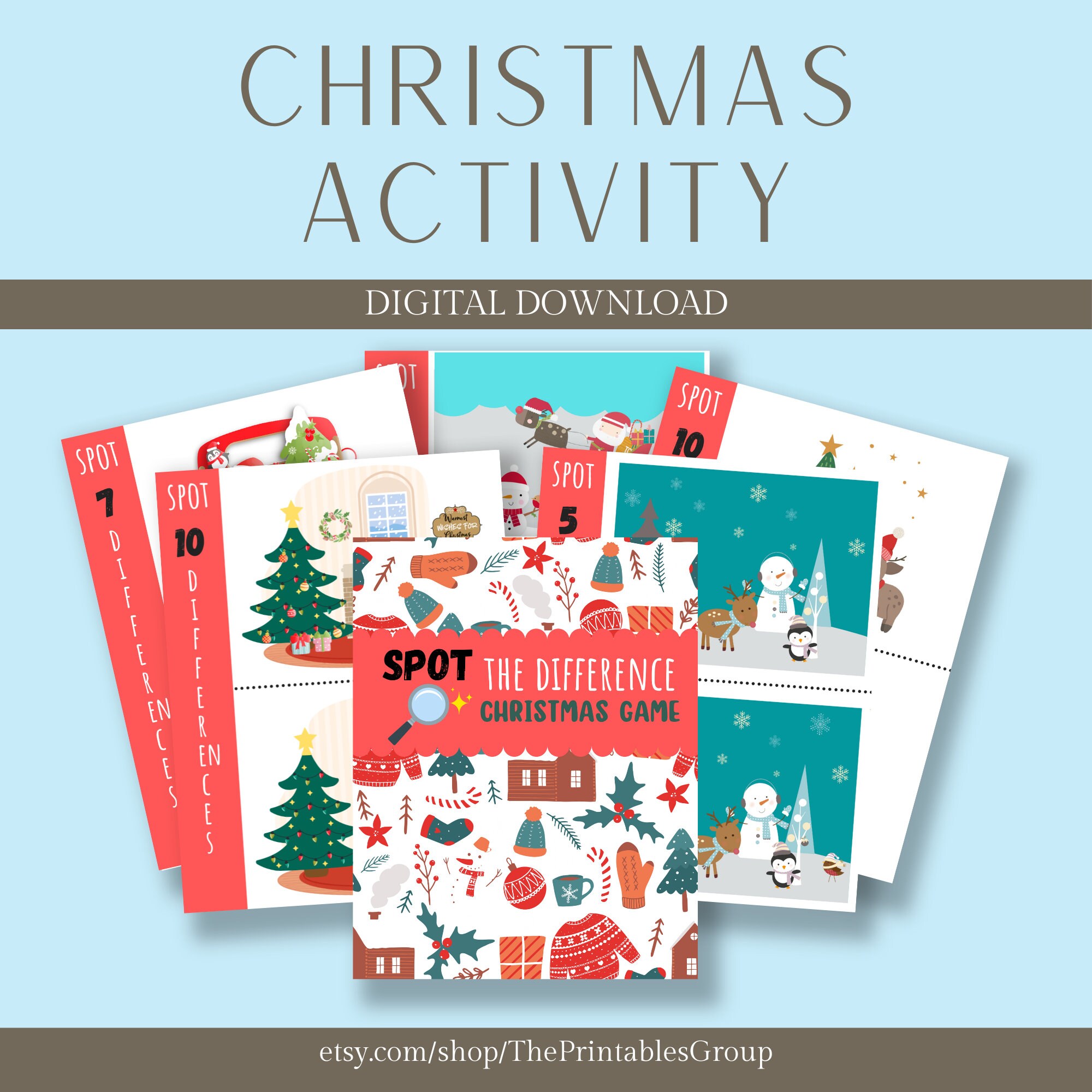 Spot the Difference Christmas Game Printable | Find the Difference Game ...