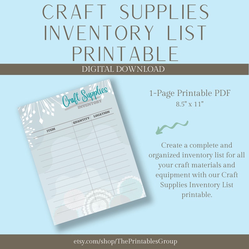 Craft Supplies Inventory List Printable, Craft Business Inventory Sheet ...