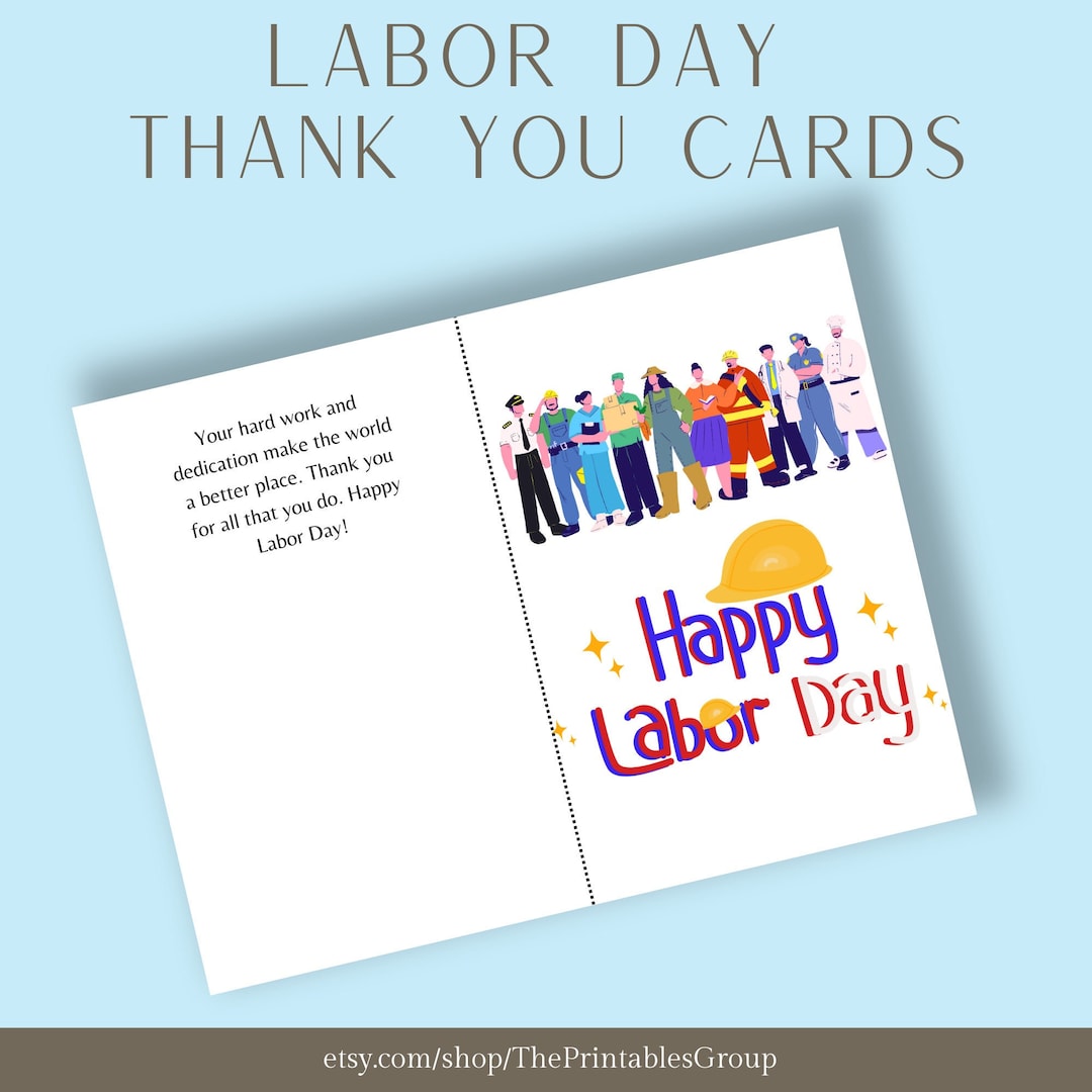 Labor Day Thank You Cards Printable | Set of 8 Labor Day Cards ...
