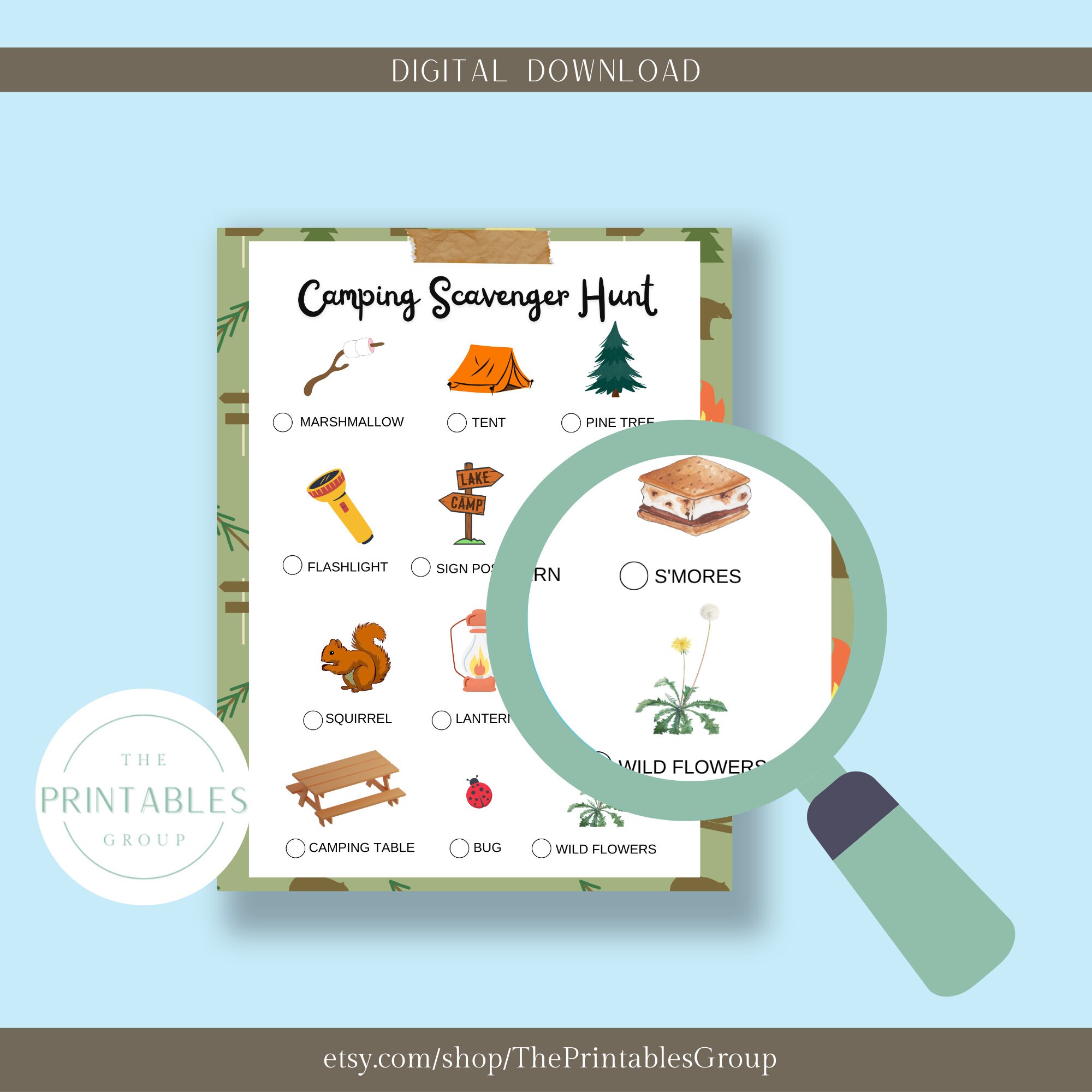 Camping Scavenger Hunt Printable, Nature-themed Family Games, Fun ...