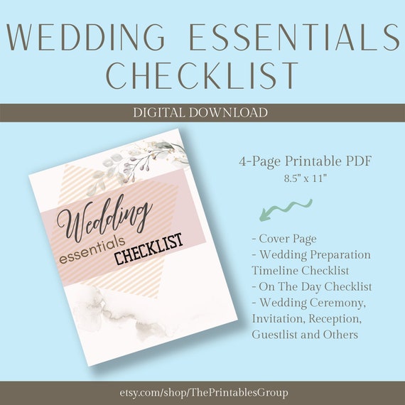 Wedding Essentials Checklist Wedding Coordination Planner - Etsy